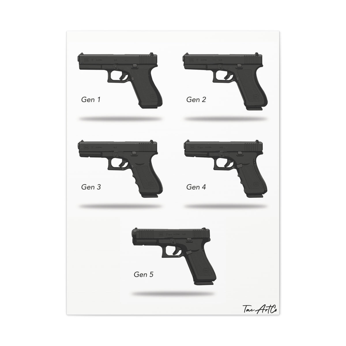 Gen 1-5 Glock 17 (Stacked) - Canvas Print – TacArt