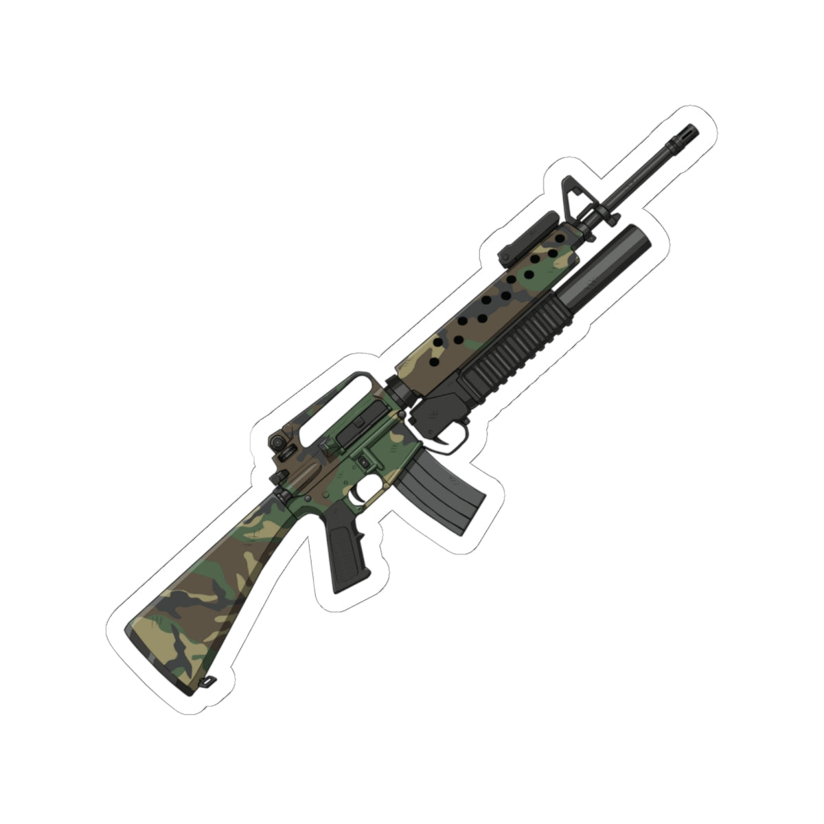 M16A2 + M203 Grenade Launcher – Woodland Camo Sticker – TacArt